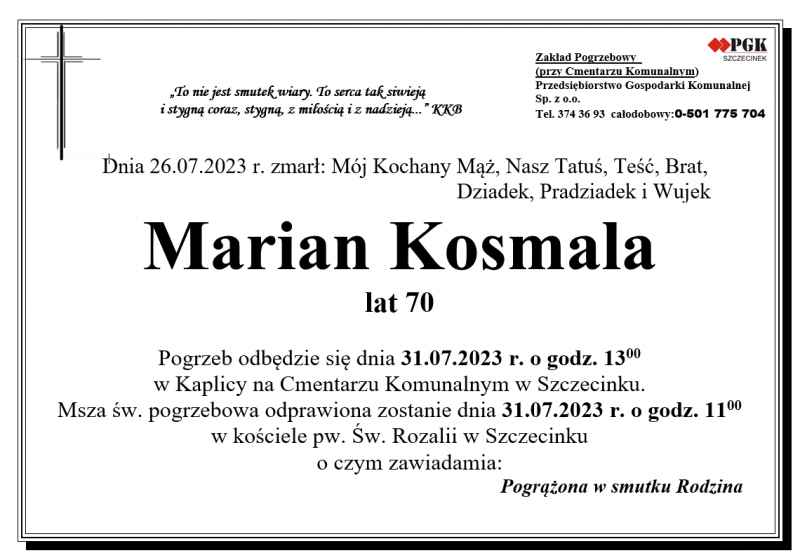 ŚP Marian Kosmala - nekrolog